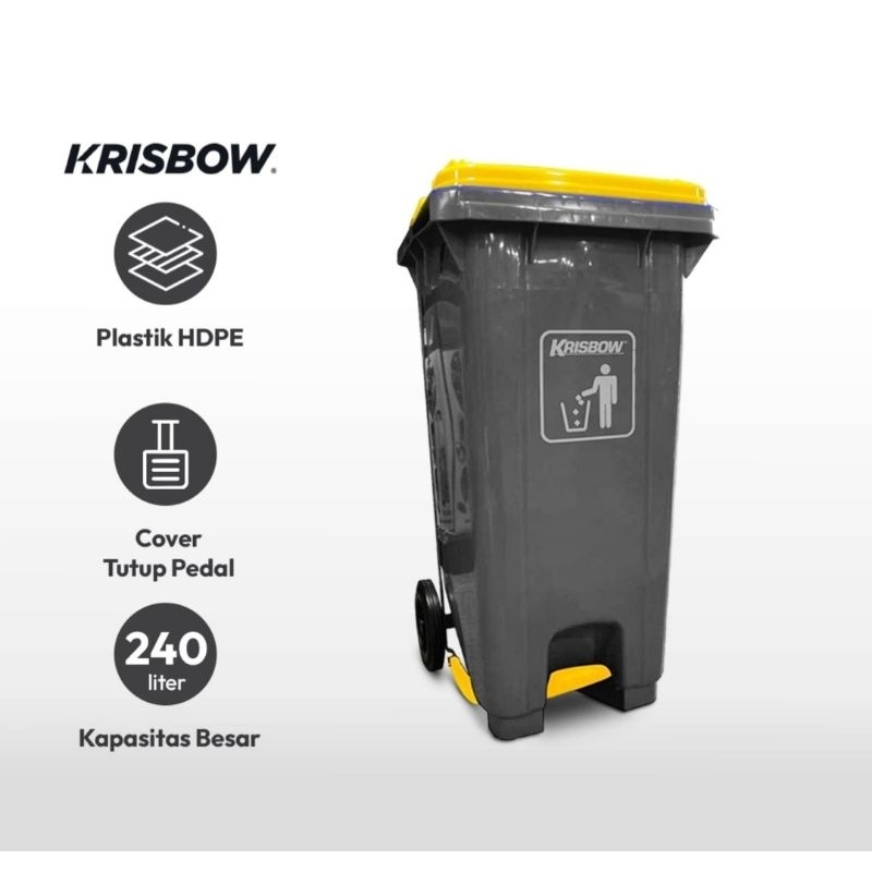 Jual Krisbow 240 Ltr Tempat Sampah Plastik Outdoor Pedal Tutup - Abu ...