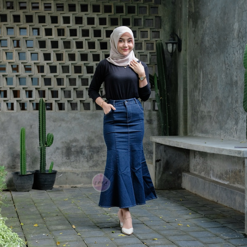 Jual Mermaid denim skirt highwaist premium rok duyung jeans | Shopee ...