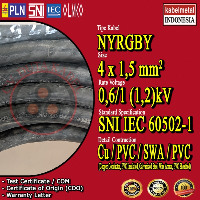 Jual Kabel NYRGBY 4x1,5 mm2 METAL /NYFGBY 4x1,5 mm/4x1.5 mm2/4x1.5 mm/4 ...