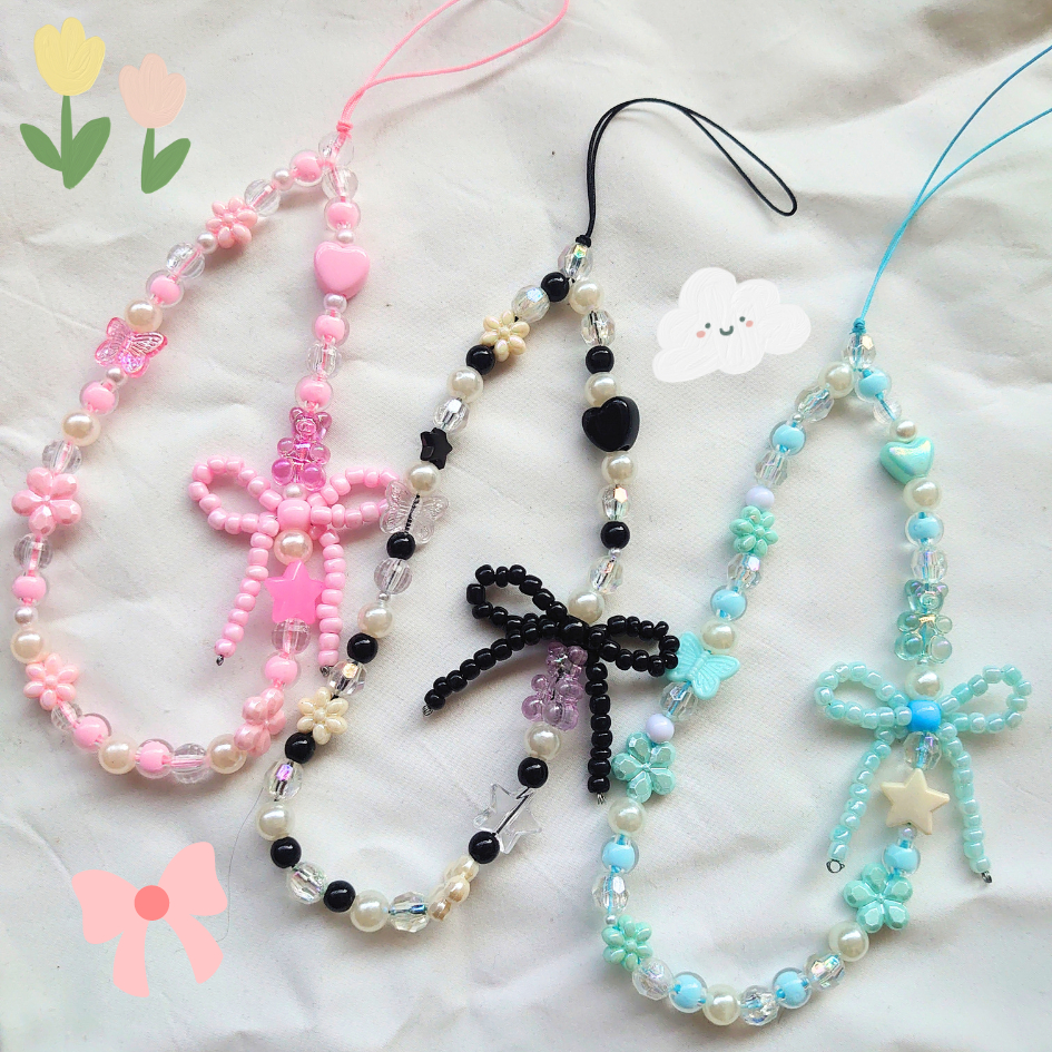 Jual Gantungan HP pita beruang/ Lanyard HP estetik / Phone Strap Beads ...