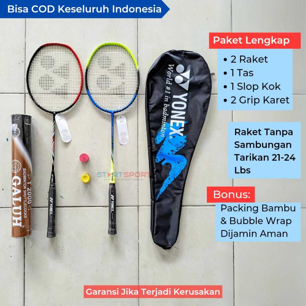 Jual (COD) Promo Raket Badminton Bulutangkis Senyawa Yonex Isi 2 Lengkap Free Bonus Tas Grip ...