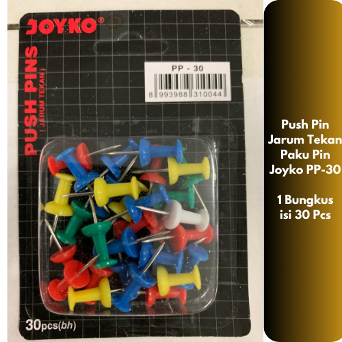 Jual Push Pin Jarum Tekan Paku Pin Joyko PP-30 (1 Bungkus isi 30 Pcs ...