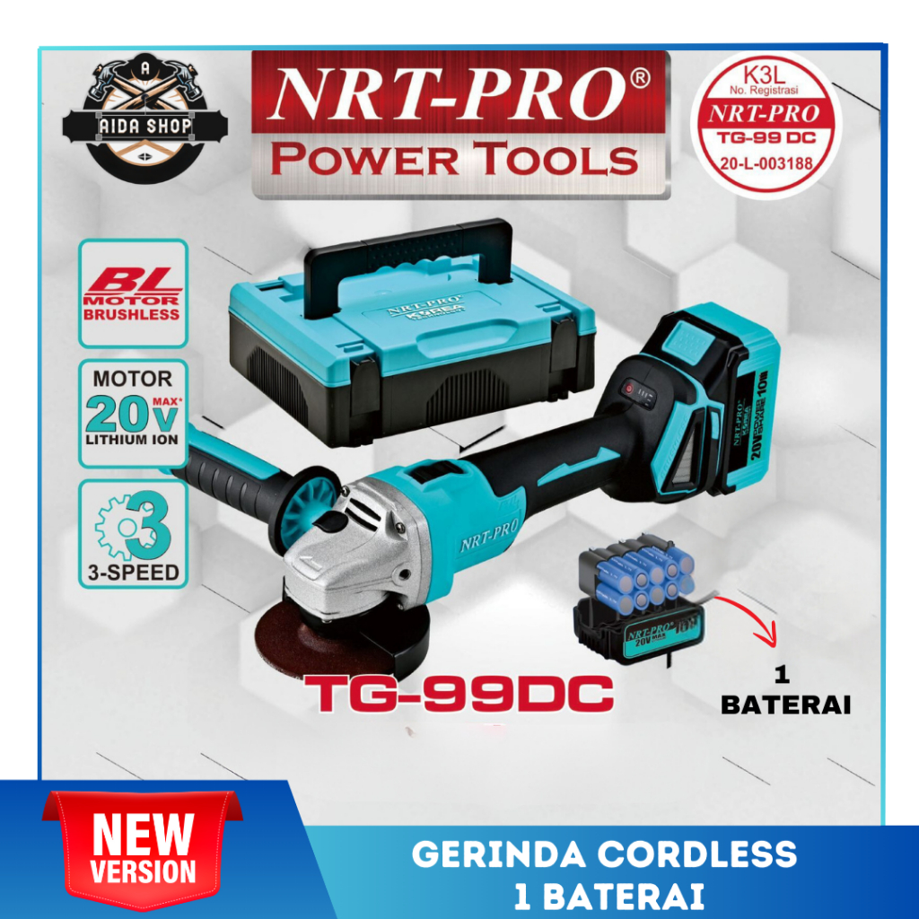 Jual NRT-PRO TG 99DC Mesin Gerinda Cordless 1 BATERAI 20V Gerinda Baterai 20 V NRT TG 99 DC ...