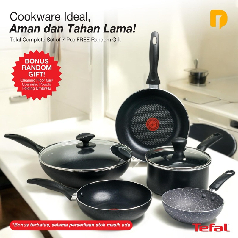 Jual Tefal Complete Set of 7 Free Gift| Frypan + Wokpan Tutup Kaca Teknologi Thermo signal ...
