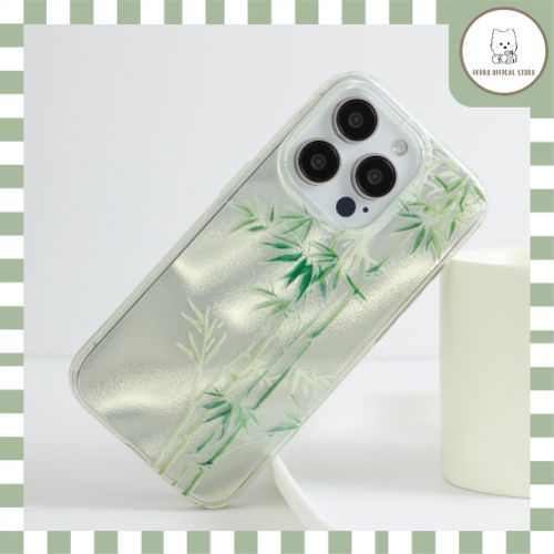 Jual Case iPhone Daun Bambu Hijau Metallic Silver Bling Lapisan Double ...