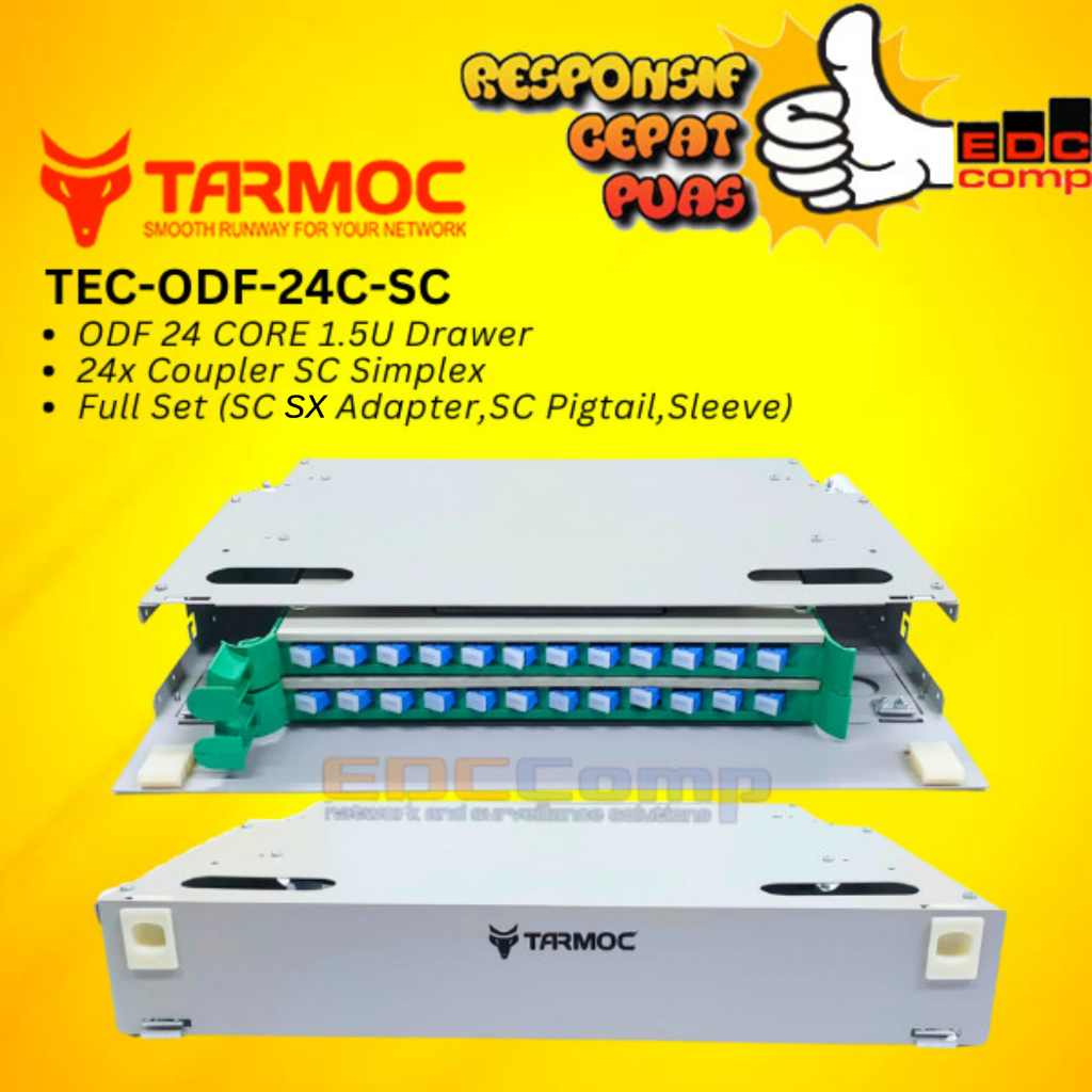 Jual Fiber Optic ODF/OTB 24 Core SC Lengkap Rackmount | ODF 24C SC (SC Adapter,SC Pigtail,Sleeve ...