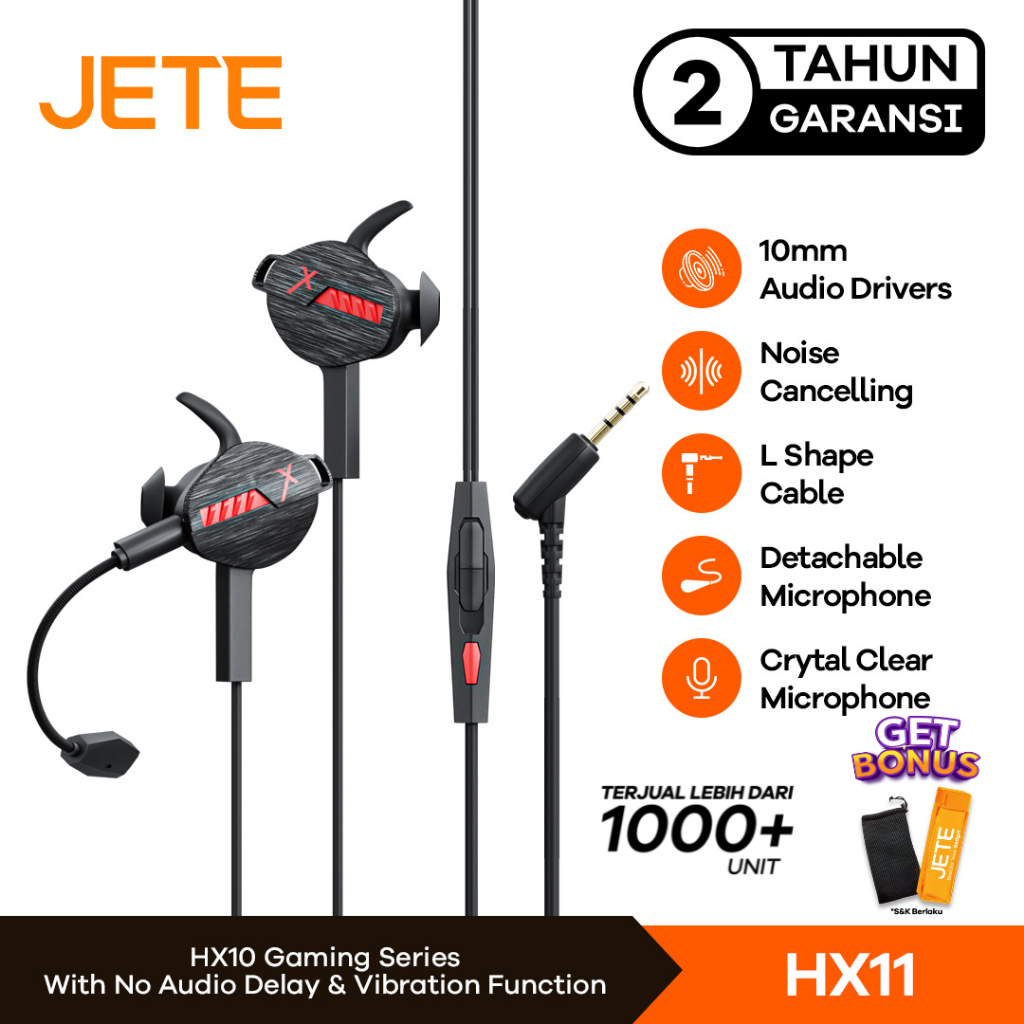 Jual Earphone Headset Gaming JETEX HX11 with Dethacable Mic - Garansi 2 ...