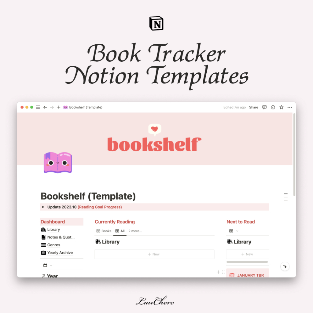 Jual Bookshelf Aesthetic Book Tracker Notion Templates | Notion Reader ...