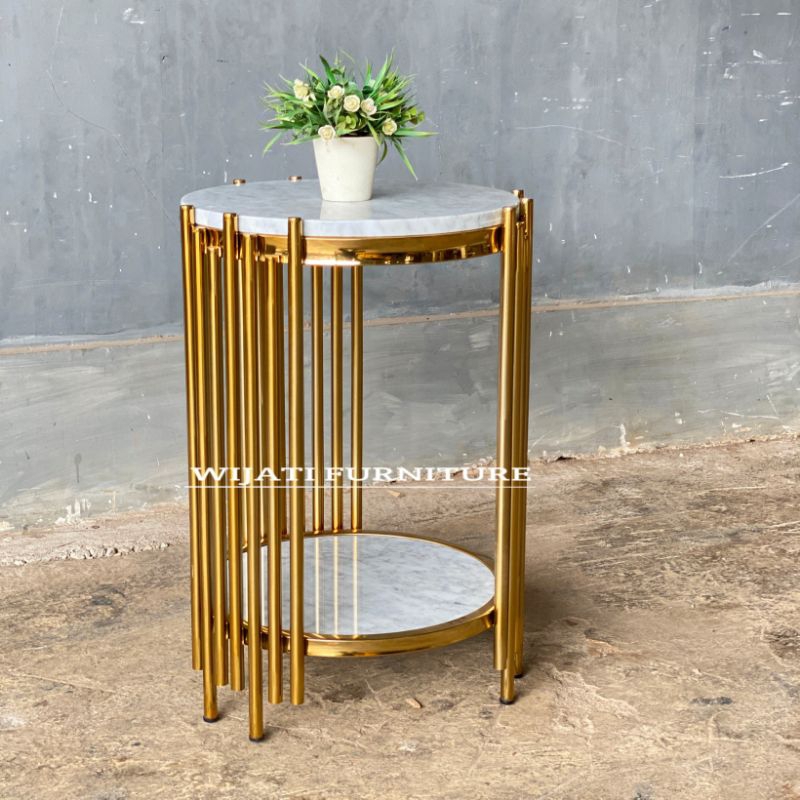 Jual Meja Sudut 2 Tingkat Marmee Asli Mewah Stainless Gold Meja Pojok ...