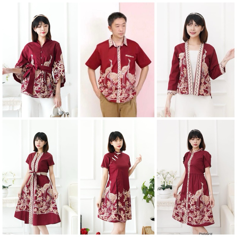 Jual Couple batik merah pria wanita seragam kantor / Atasan batik ...
