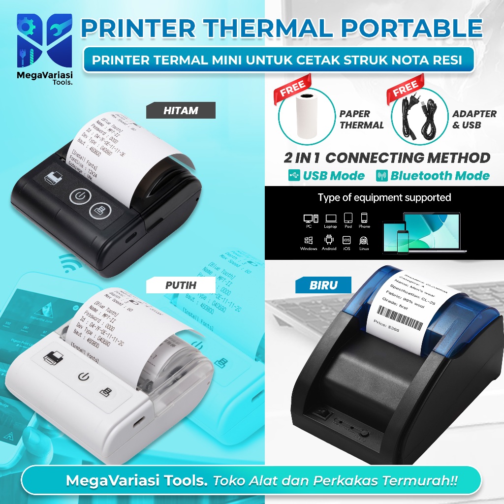 Jual Printer Thermal Printer Bluetooth Portable Mini Printer Cetak Struk Nota Mini Printer ...