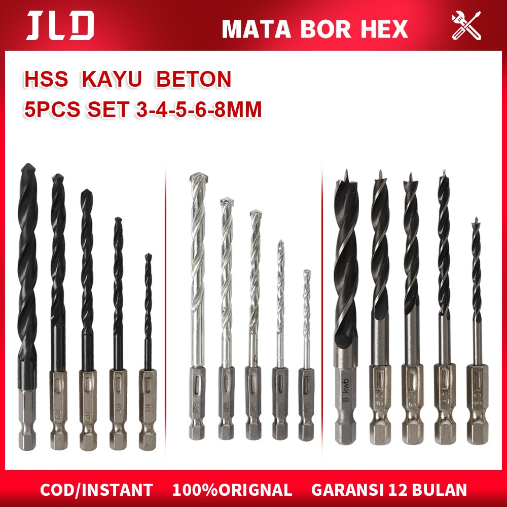 Jual JLD 5pcs Mata Bor Hex ShanK Mata 3-8MM HSS Mata bor KAYU Mata bor ...