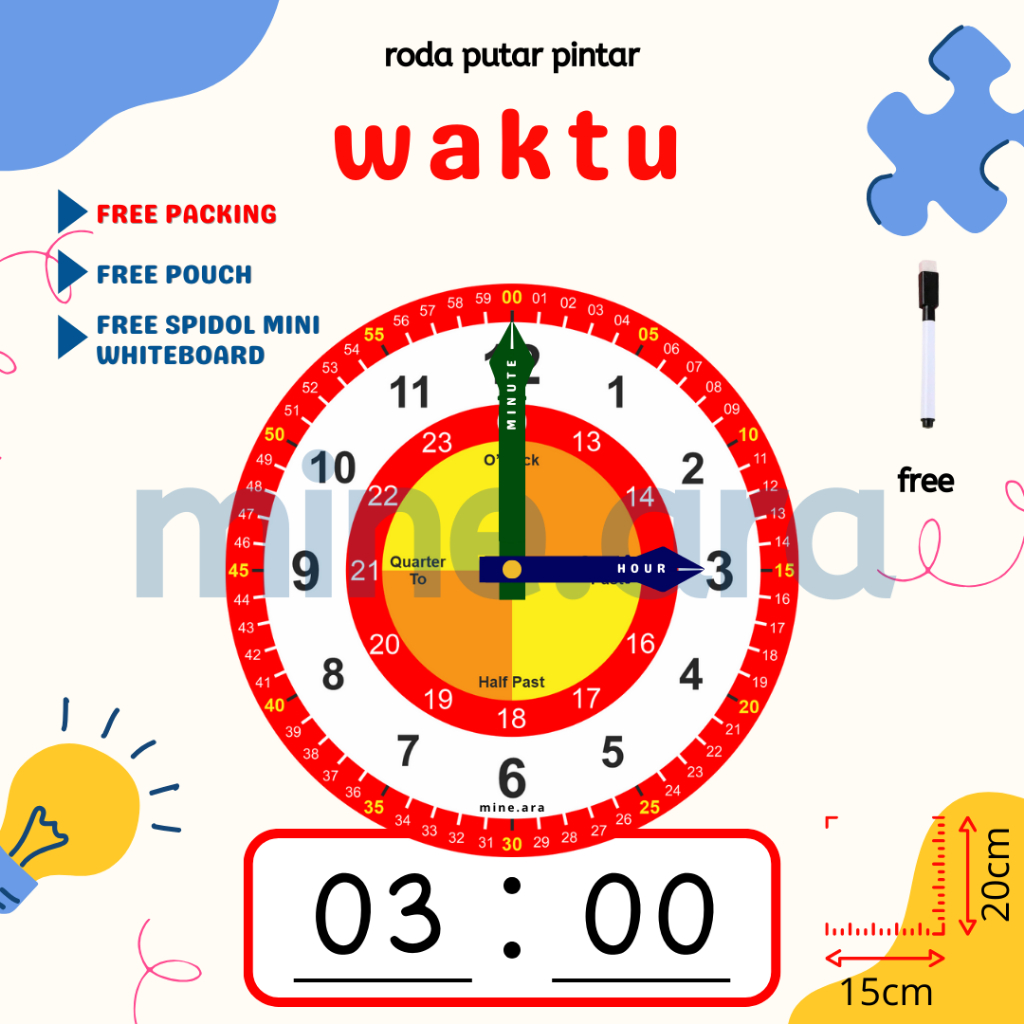 Jual Roda Pintar Belajar Mengenal Waktu Jam Mainan Edukasi Anak Paud ...