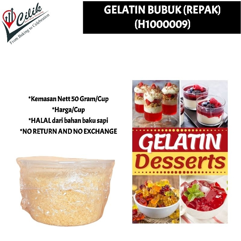 Jual bubuk+tepung+gelatine+gelatin+halal+food grade+aman+konsumsi+bahan ...