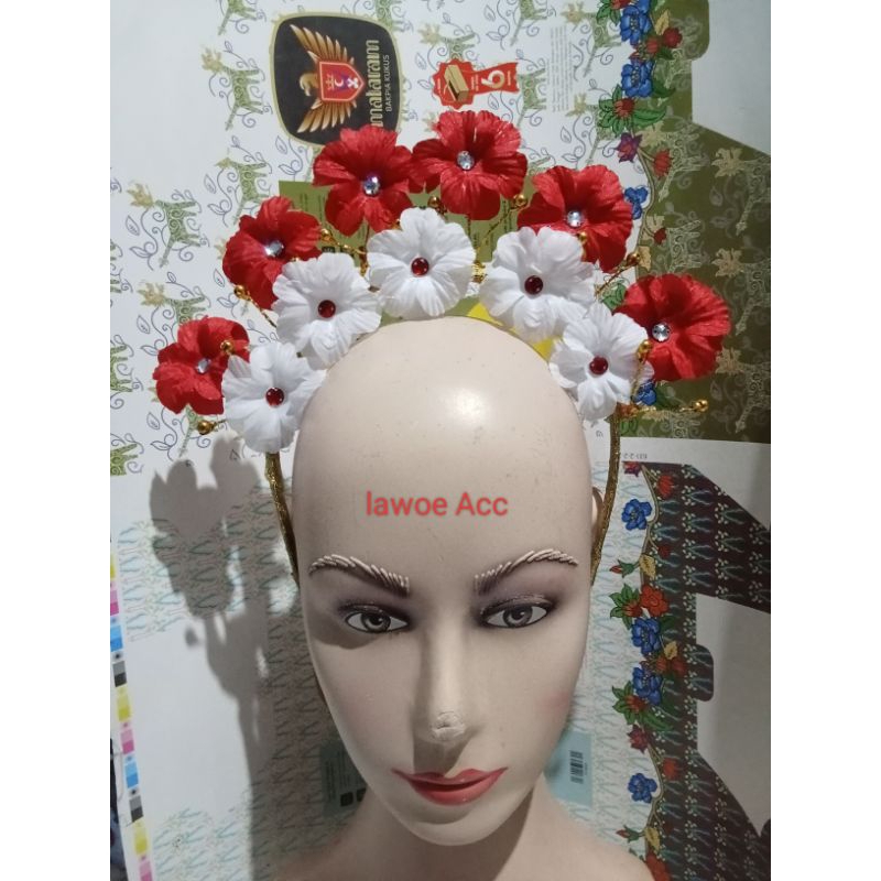 Jual mahkota bando bunga sakura merah putih/mahkota tari/mahkota ...
