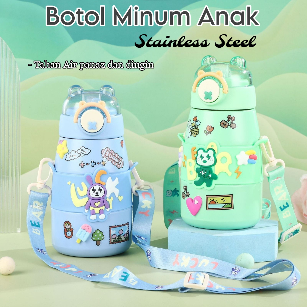 Jual Botol Minum Termos Anak Stainless 500ml Tali Panjang Karakter Lucu ...