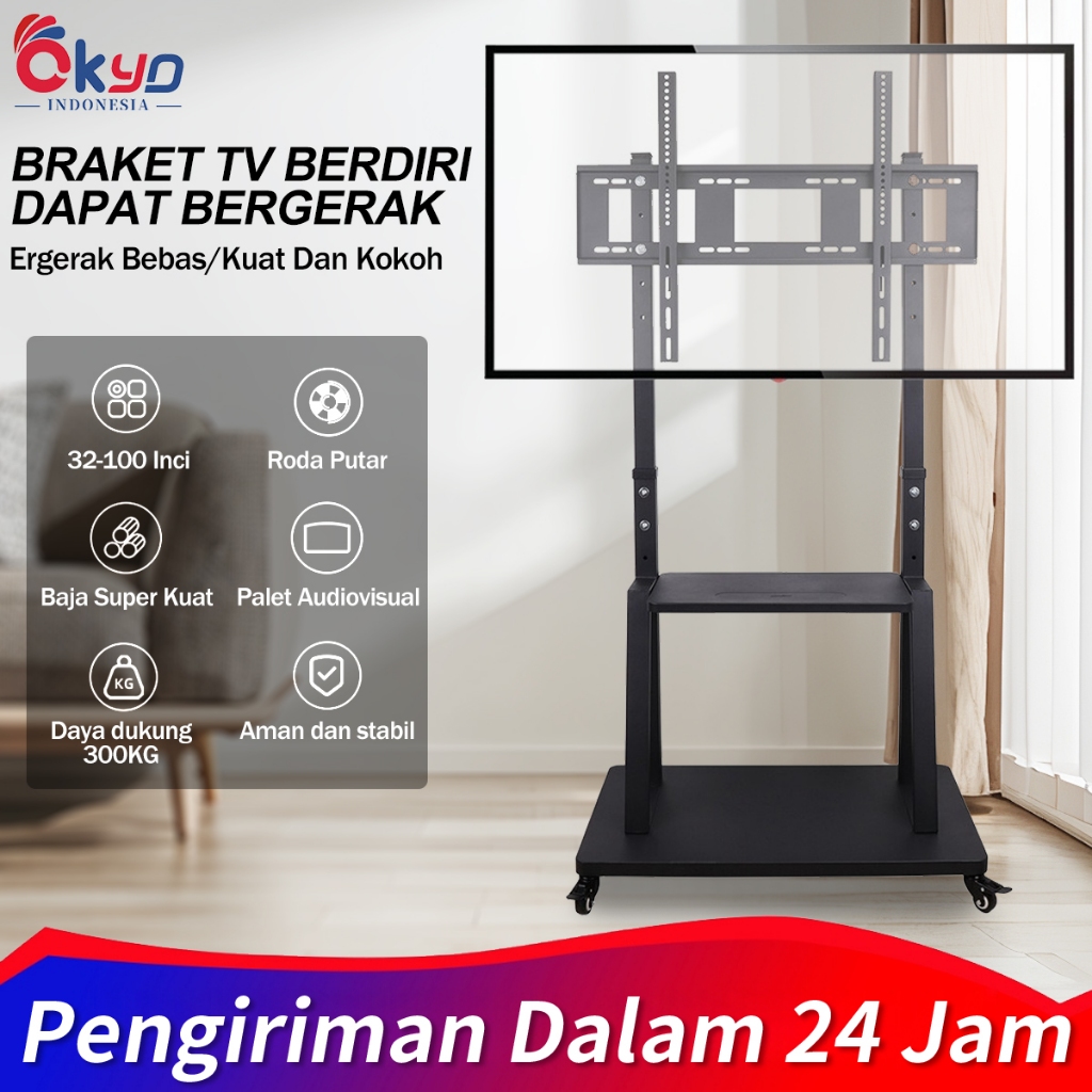 Jual ⭐GARANSI 3 TAHUN⭐Bracket Standing TV roda dorong LED TV 32- 75 Inci /Tray PORTABLE RACK ...