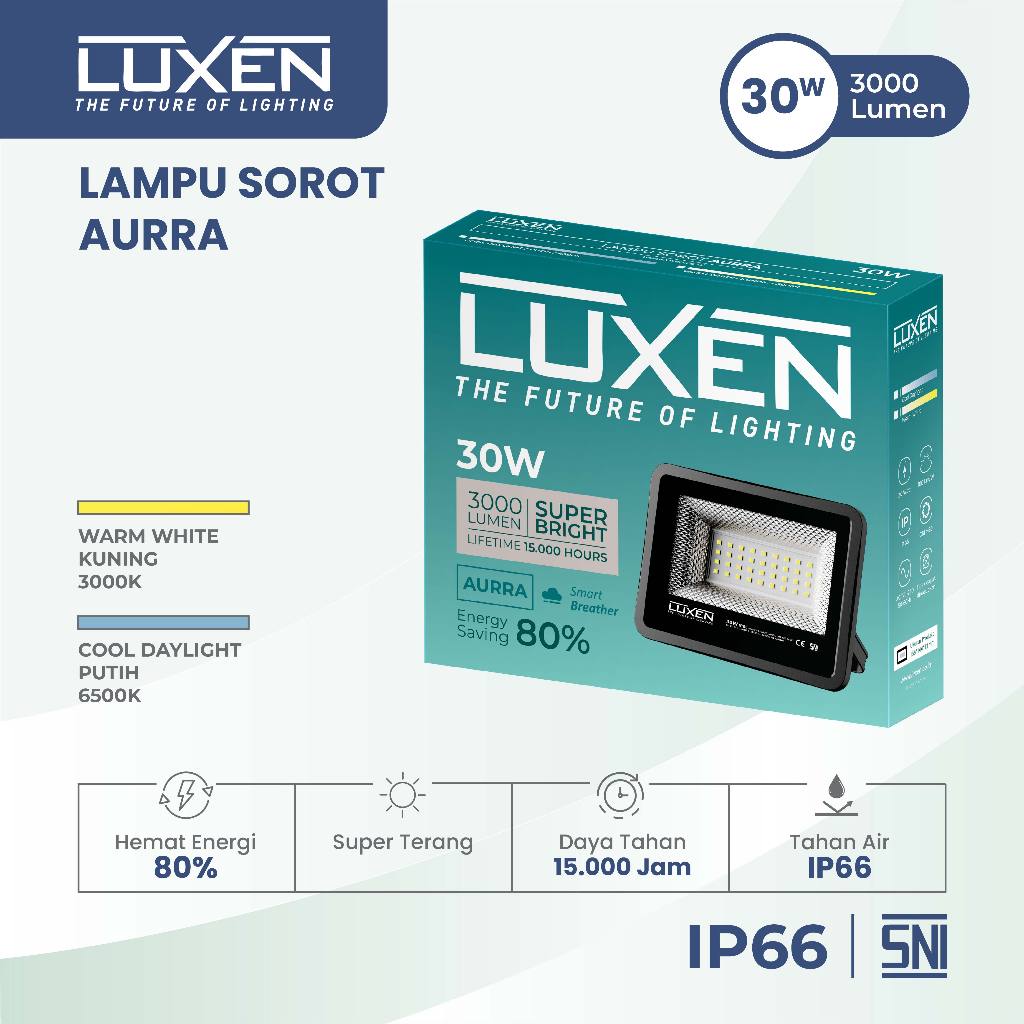 Jual Luxen Lampu Sorot LED Flood Light Aurra 30 Watt Cahaya Putih dan Kuning | Shopee Indonesia