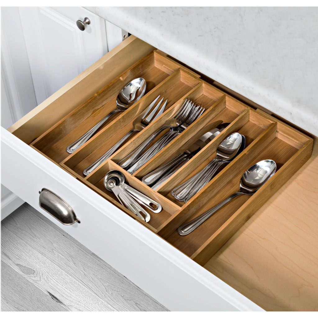 Jual tempat sendok kayu cutlery tray wadah peralatan makan expandable ...