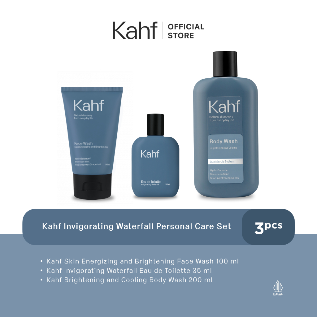 Jual Kahf Invigorating Waterfall Personal Care Set (Face Wash, Body Wash, EDT) | Shopee Indonesia
