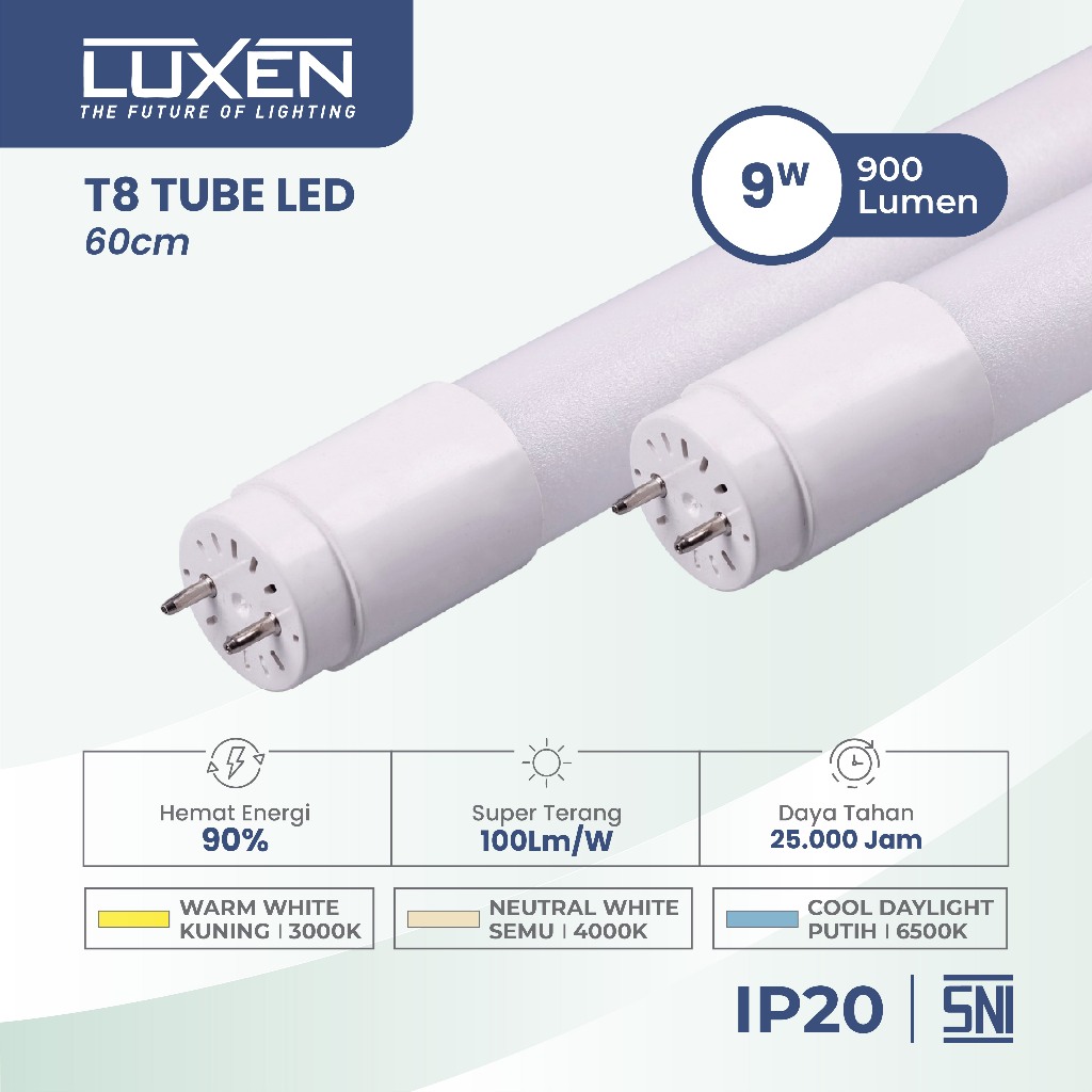 Jual Luxen Lampu TL LED Tube Light T8 Double End 9 Watt Cahaya Putih ...