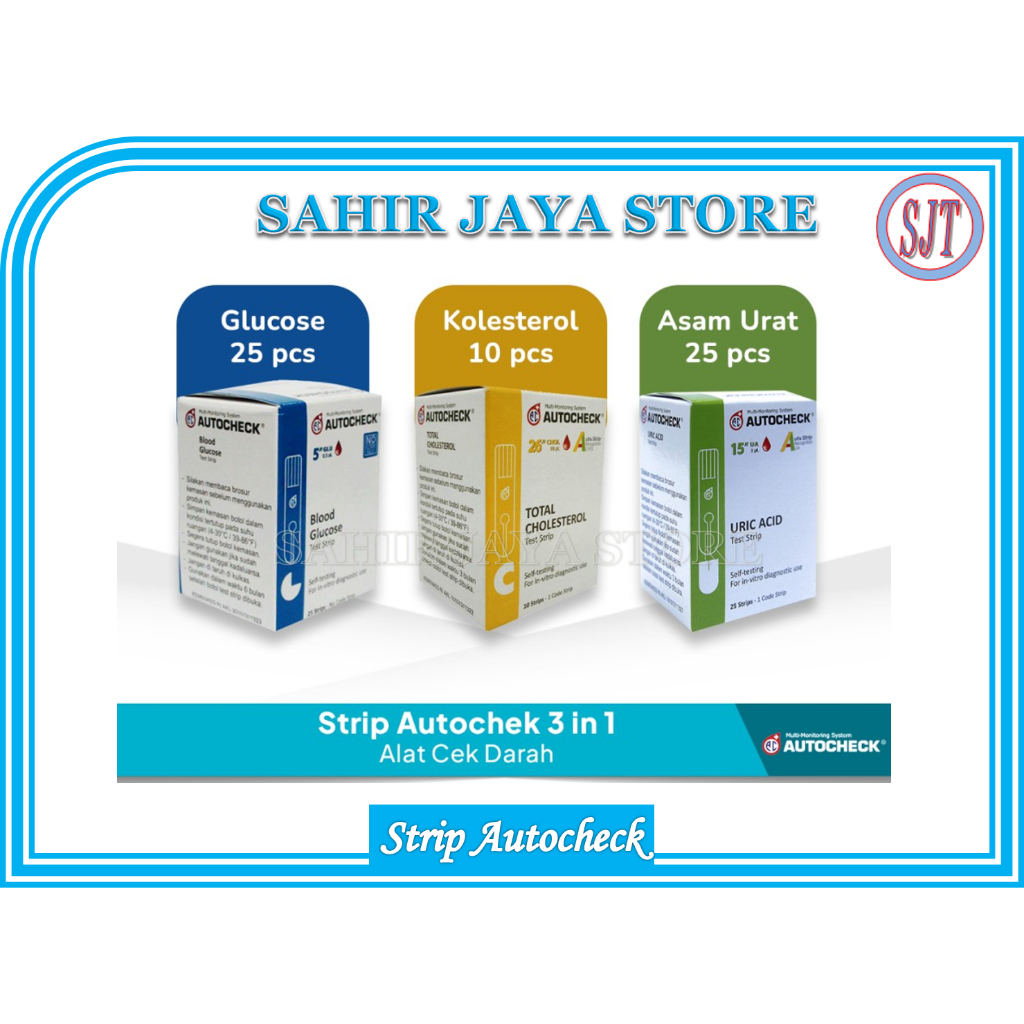 Jual Paket Strip autocheck 3 in 1 strip gula darah kolesterol asam urat ...