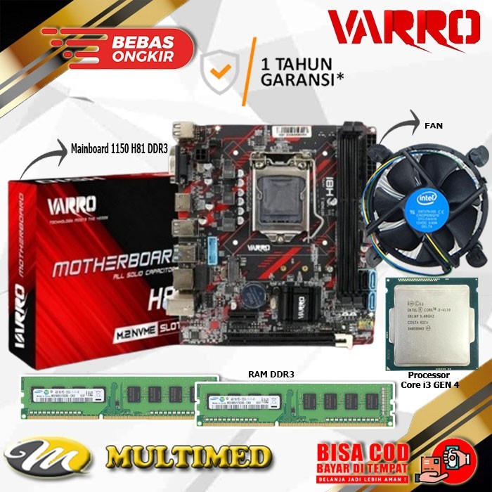Jual PAKET MAINBOARD LGA 1150 H81 + Core i3 4130 4150 4160 + FAN + RAM GARANSI 1 TAHUN | Shopee ...