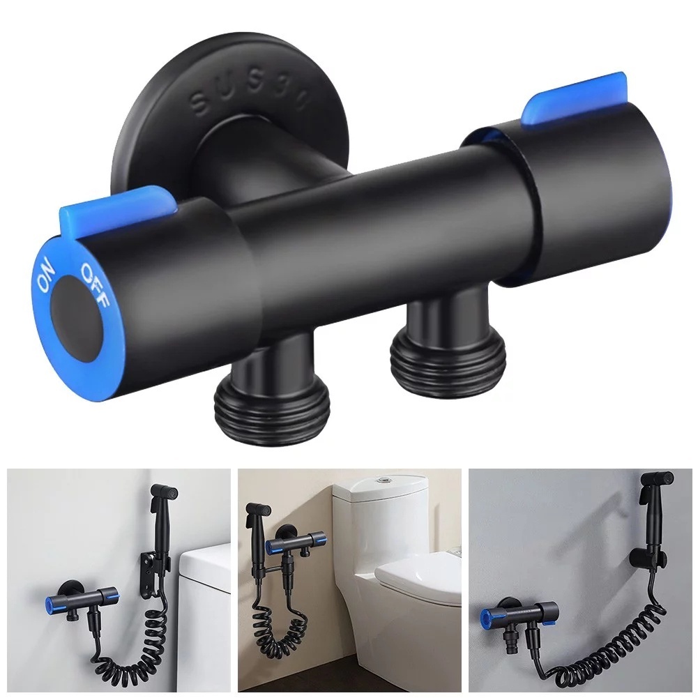 Jual 【COD】1/2 inch Stop Kran Hitam Jet Shower Set Cabang Double Handle ...