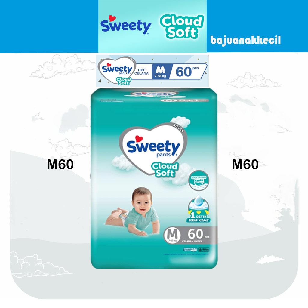 Jual Sweety Silver Pants M60 Cloud Soft M Diapers Popok Celana Bayi ...