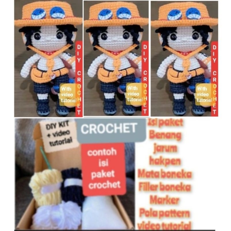 Jual (AMIGURUMI KIT) DIY CROCHET ACE ONE PIECE PAKET MERAJUT WITH VIDEO ...