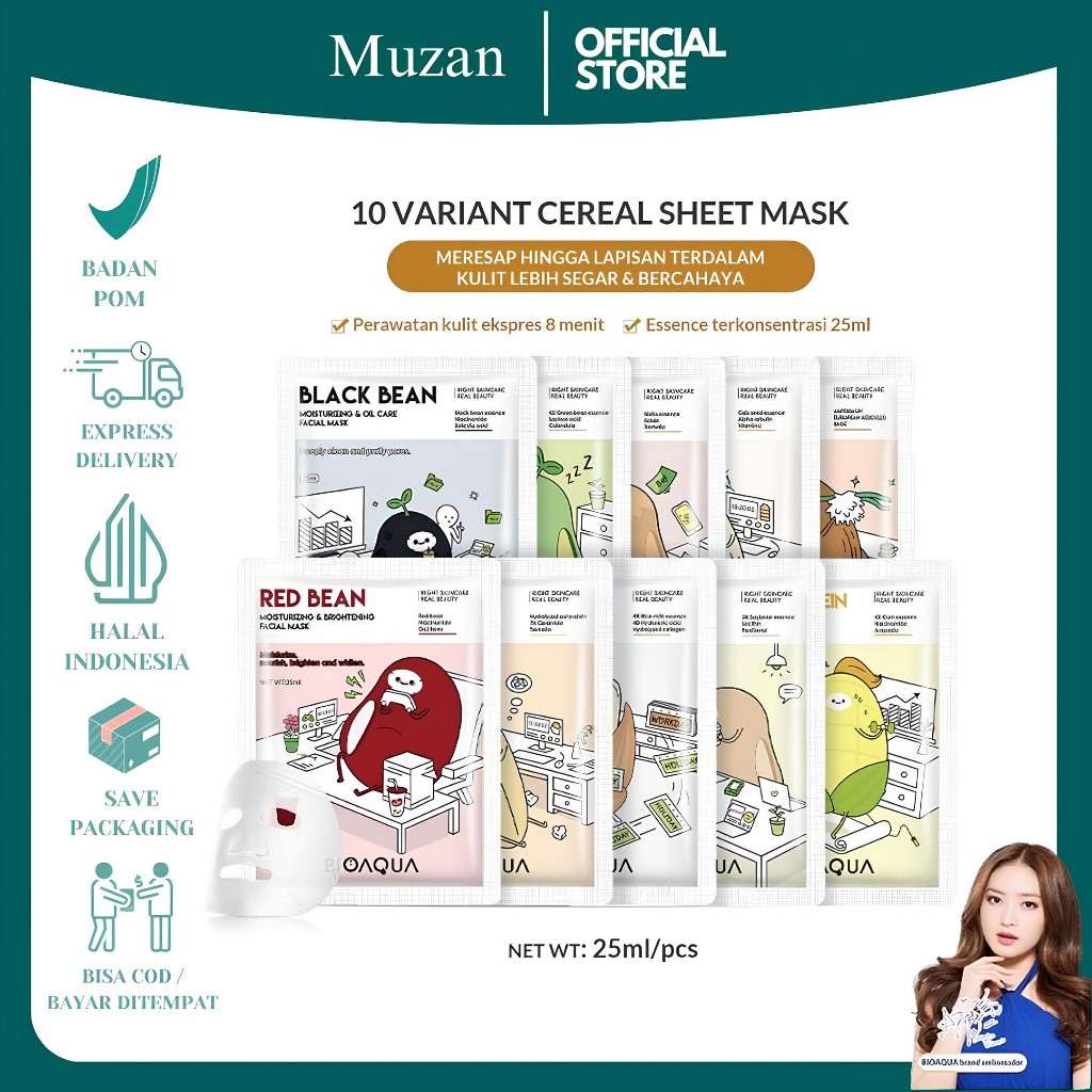 Jual [BPOM] BIOAQUA Masker Wajah Cereal Sheet Mask & Biji Buah Face Mask 25ml Masker Muka ...