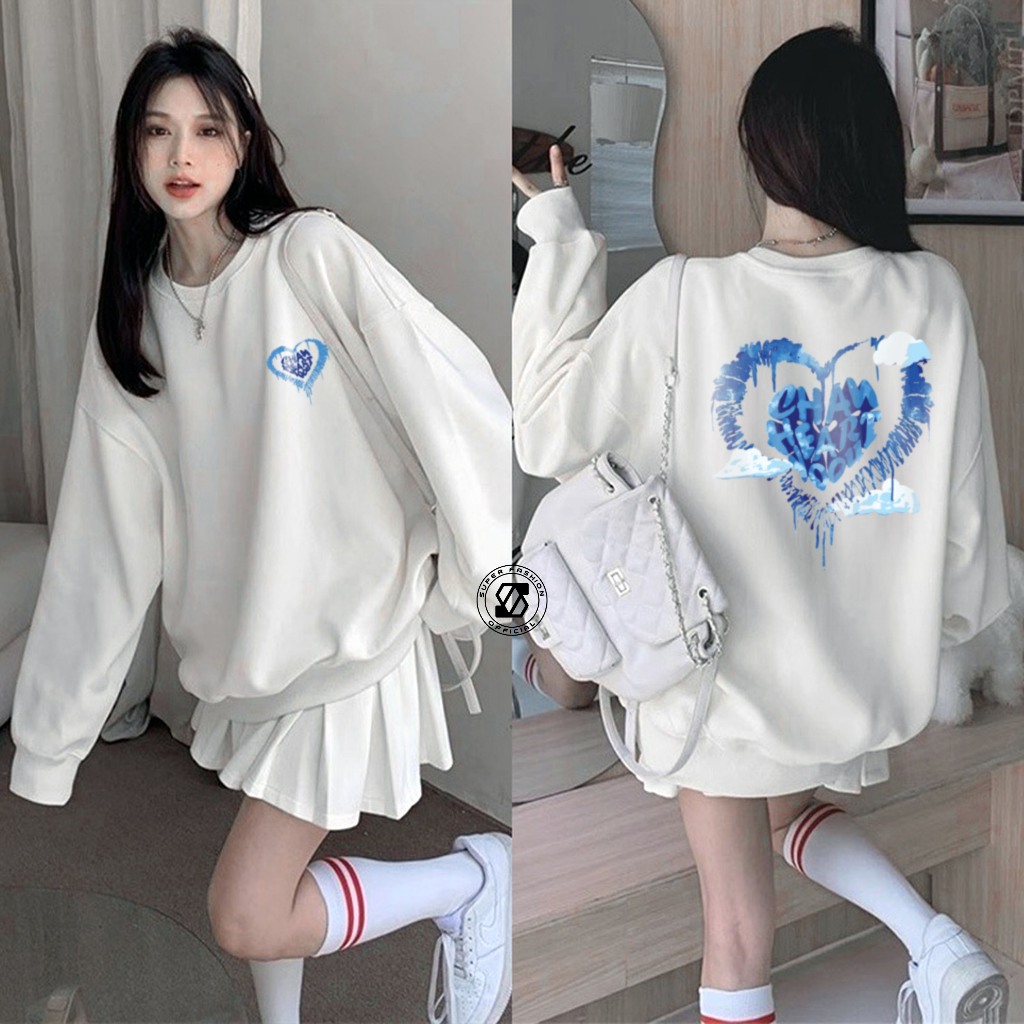 Jual SS - BLUE HEART Sweater Oversize Wanita Basic Korean Style ...