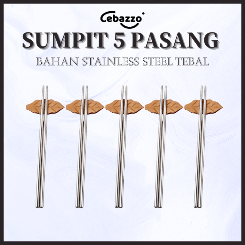 Jual [Kemasan Elegan]Cebazzo Sumpit Stainless Steel 5 Pasang/Sumpit ...