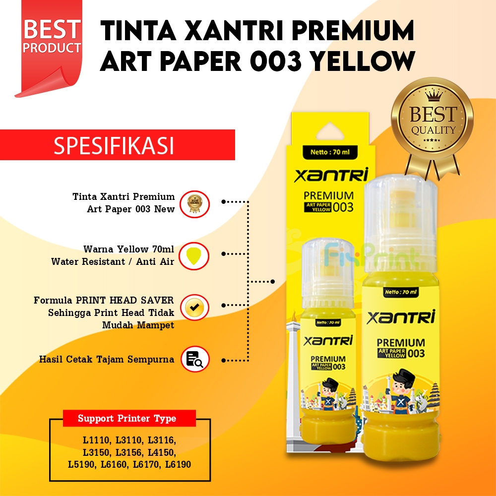Jual Tinta Refill Xantri Original Art Paper 003 Black Cyan Magenta Yellow Printer Epson L1110 ...