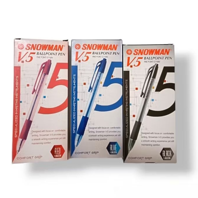 Jual pulpen cetek hitam biru merah V5 / ballpoint/ pen cetek snowman 0. ...