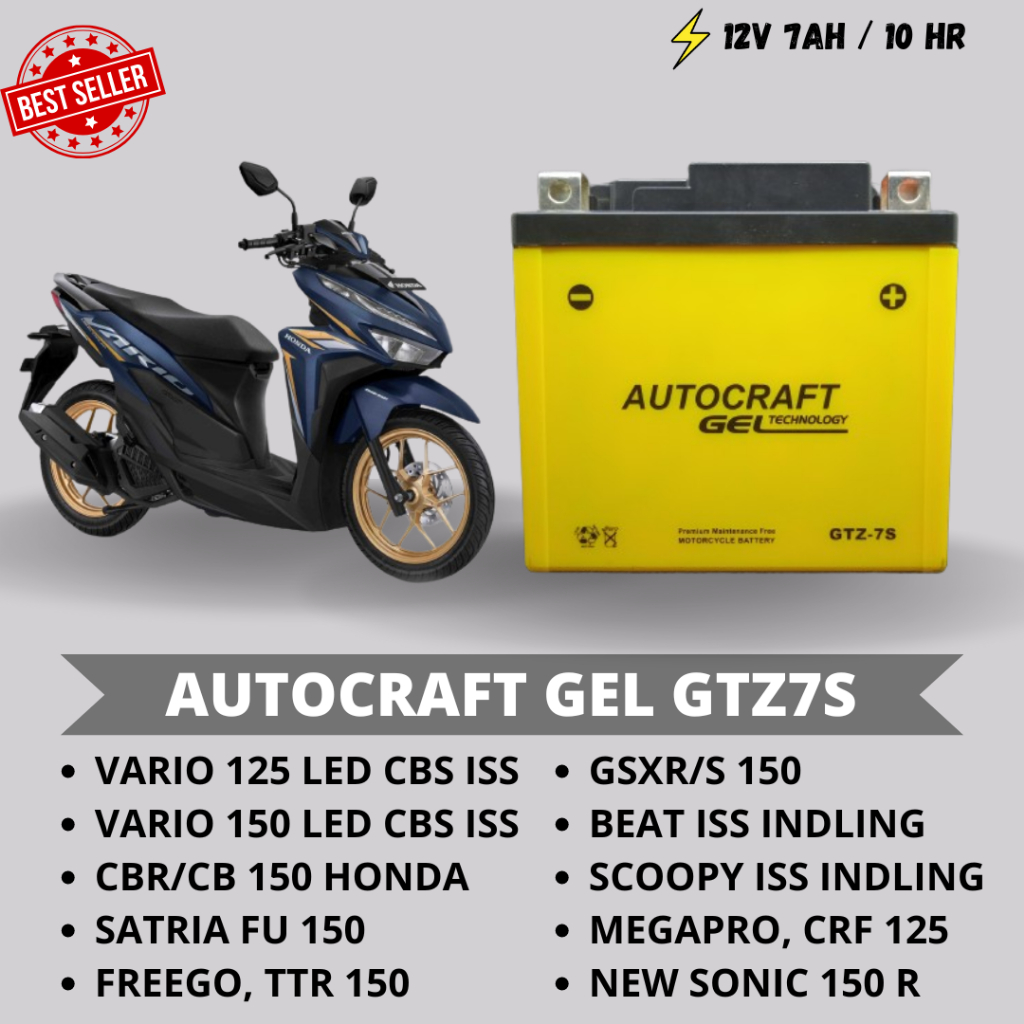 Jual AKI MOTOR VARIO 125/150 SONIC SATRIA FU 150 AUTOCRAFT AKI GEL GTZ7S | Shopee Indonesia