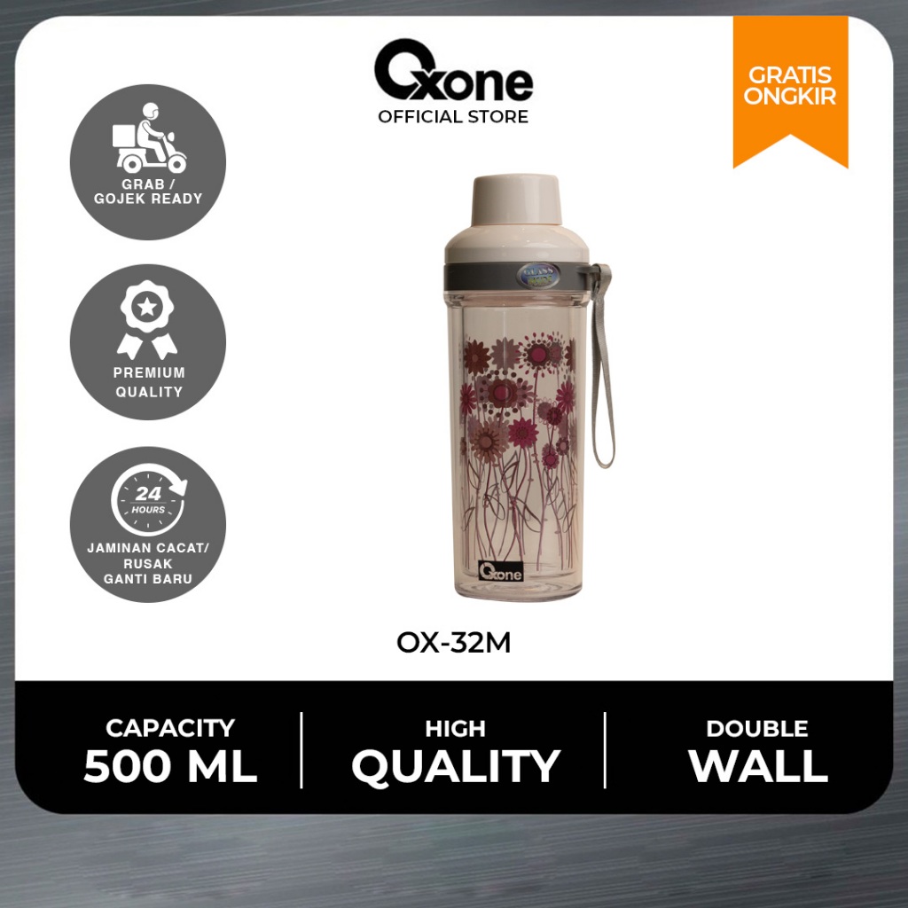 Jual Oxone OX032M Bottle Double Wall Kaca 500ml Botol Minum Lucu Motif ...