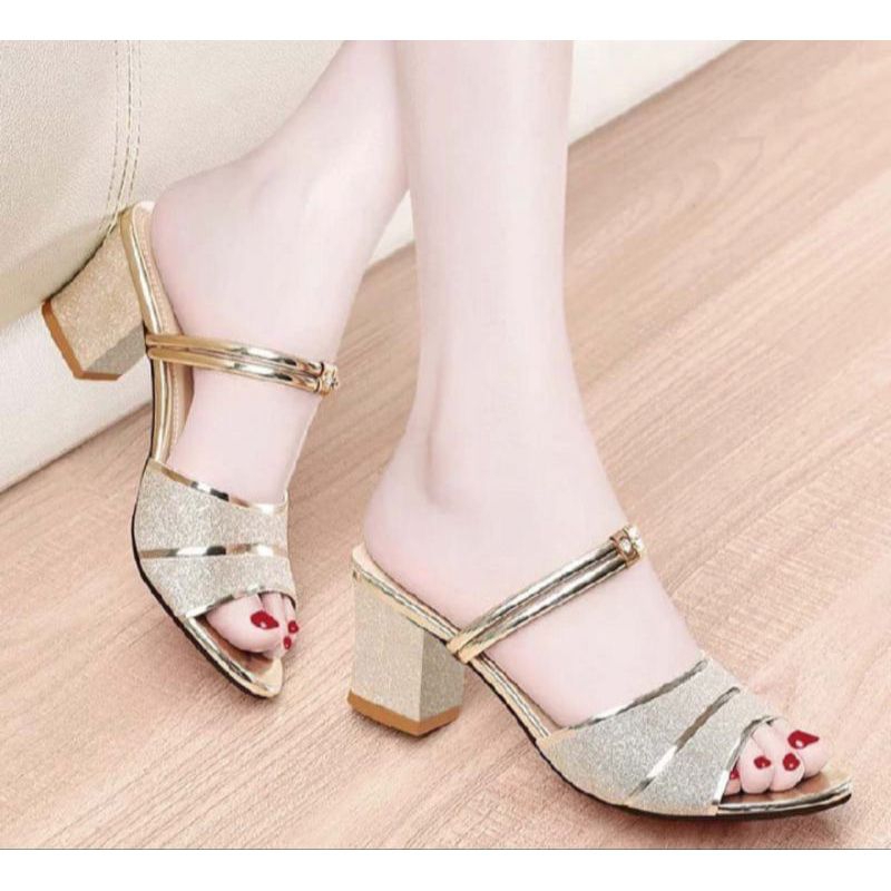 Jual sandal Heels wanita kekinian hak 5 cm model berlian kekinian ...