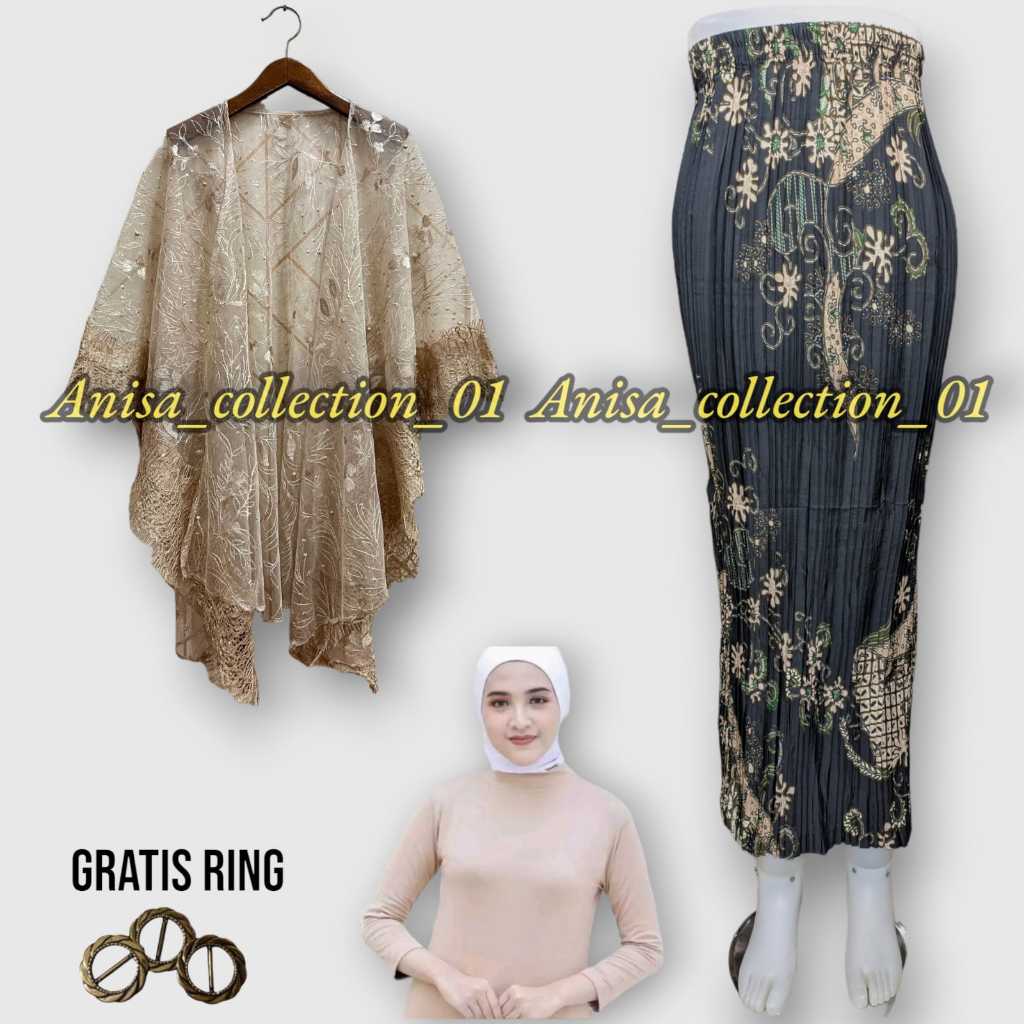 Jual Outfit atasan satu set outer renda brukat dan rok plisket untuk ...