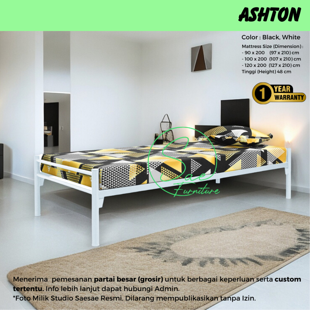 Jual Tempat Tidur Dipan Besi Minimalis Single Bed Ashton 90x200 100x200 ...