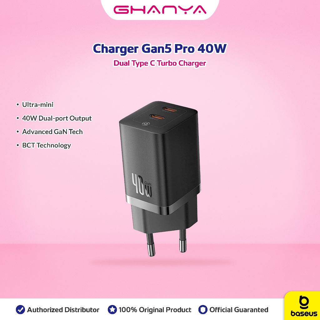 Jual Baseus Charger Gan5 Pro 40W Dual Type C Output PD Adaptor Super Fast Charging Quick Charge ...