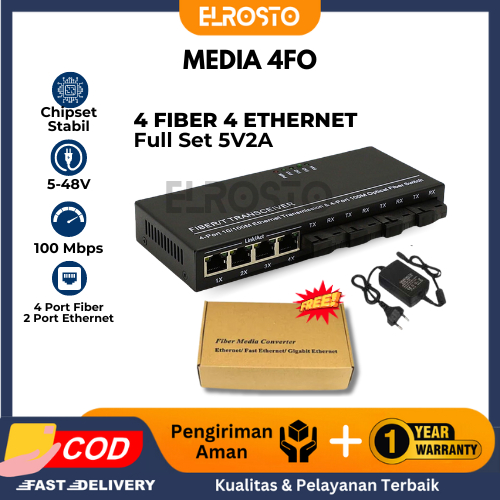 Jual ELROSTO Media Converter 4 Port FO 4 Port LAN Switch Fiber Optic Konverter Fiber Optik 4 FO ...