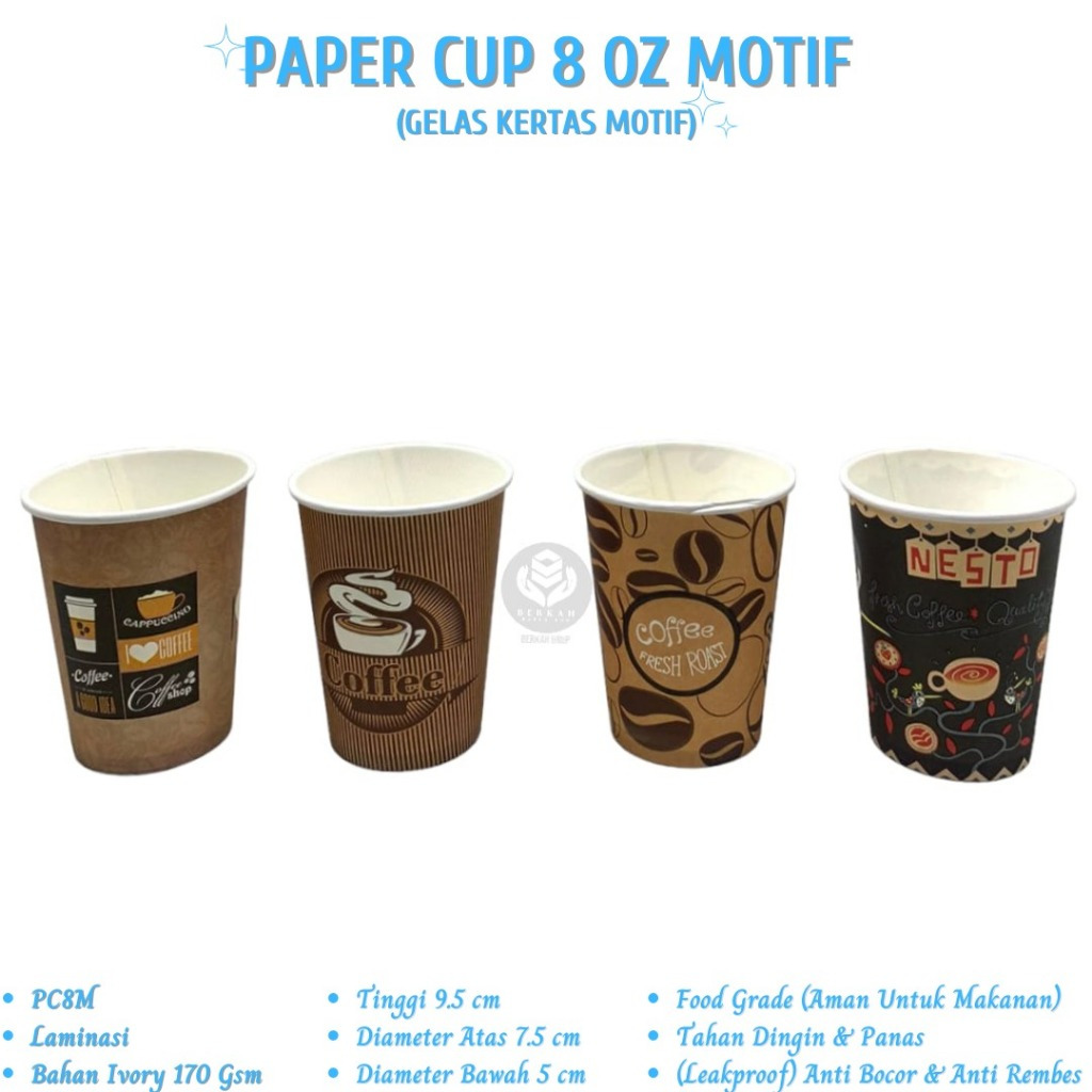 Jual Paper Cup Motif Ukuran 8 oz Gelas Kertas Gelas Kopi (Isi 50 Pcs-PC8M) | Shopee Indonesia