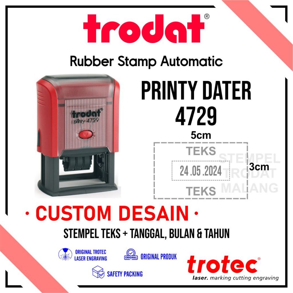 Jual Stempel Trodat 4729 (50x30 mm) Stempel text + tanggal bulan tahun | Shopee Indonesia