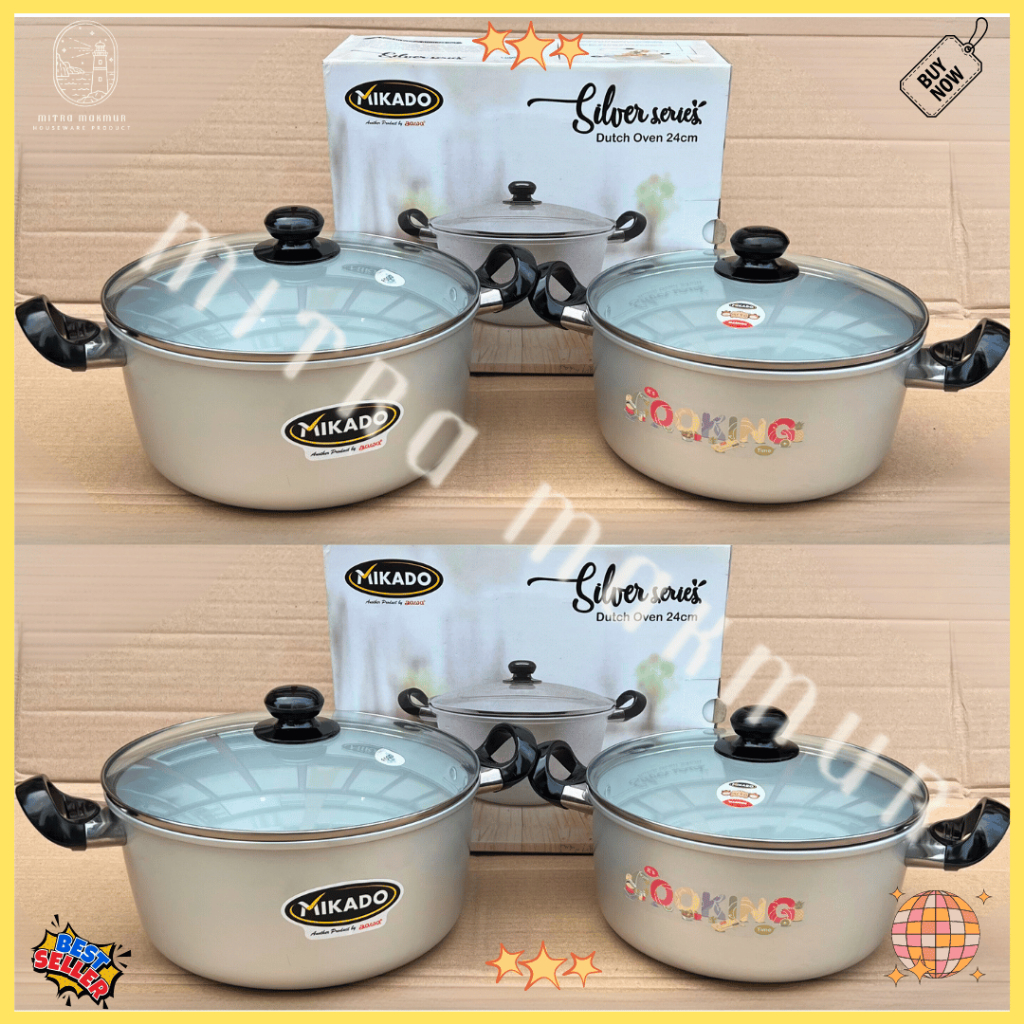 Jual PANCI SUP PANCI MASAK TUTUP KACA 22 24 CM DUTCH OVEN SERIES SILVER ...