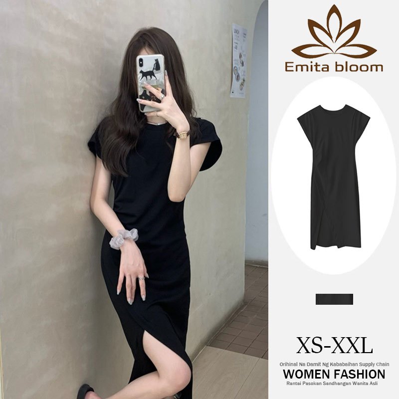 Jual EMITA BLOOM midi dress hitam press body panjang Wanita party dress ...