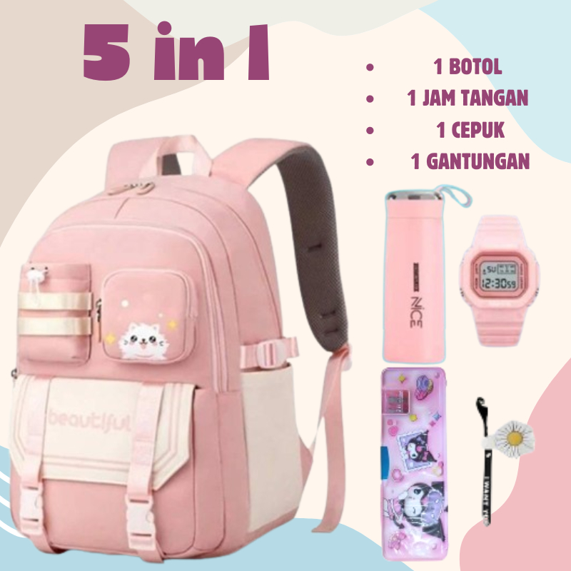 Jual Tas Ransel Sekolah Anak Perempuan TK SD SMP 5 IN 1 Beautifull Fashion Terbaru Banyak ...