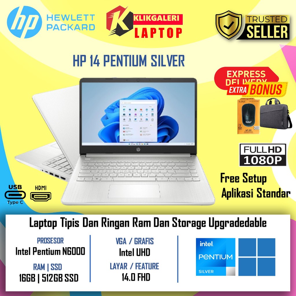 Jual Laptop Murah Baru Slim 14 Intel Pentium Silver N6000 RAM 16GB ...