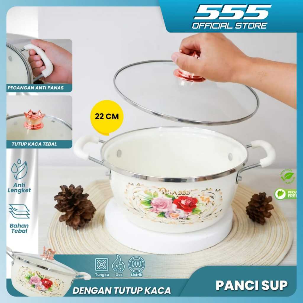 Jual Panci Bunga Enamel 16-18-20 cm Panci Kuah Motif Bunga Tutup Kaca ...