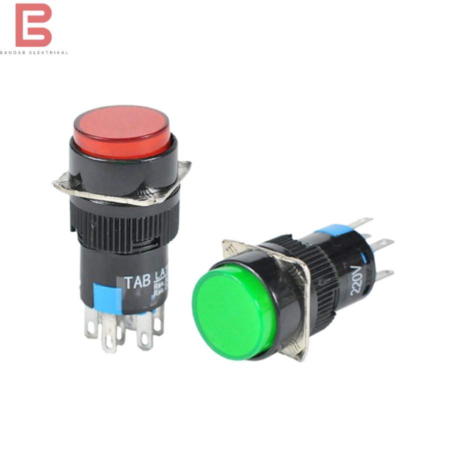 Jual Push Button LED 16mm Spring 24 VDC Bulat LA16Y-22D TAB | Shopee ...